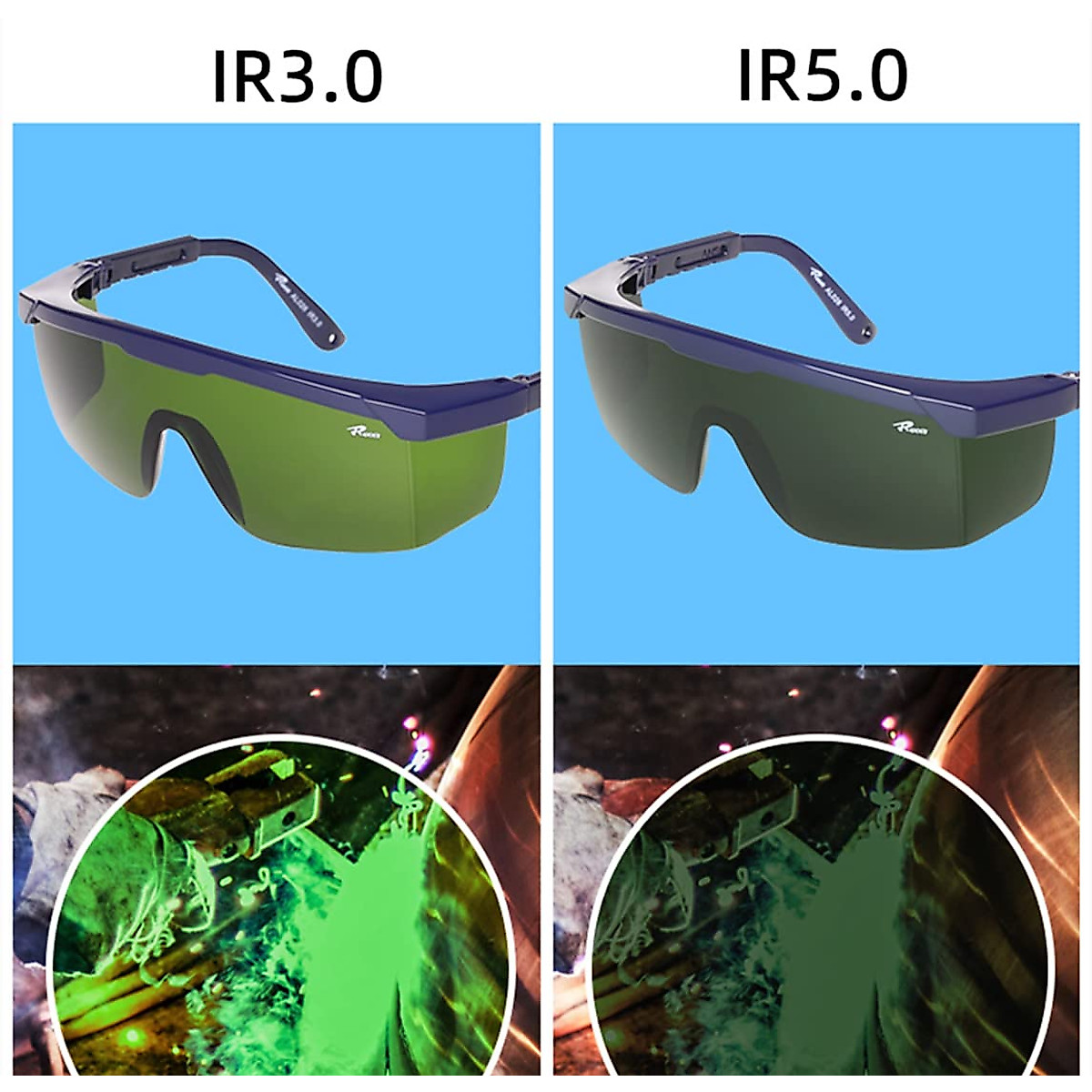 IR 5.0 Welding Safety Glasses, Anti Fog Lens Safety Eyewear Goggles, Adjustable Frames, Scratch-Resistant, Torch Brazing Welding Cutting Soldering Goggles, Helmet, Mask, UV Protection