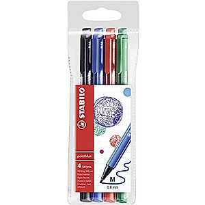 STABILO Nylon Tip Writing Pen pointMax - Wallet of 4 - Assorted colors