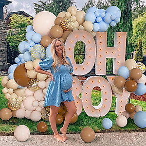 Brown Coffee Blue Balloons Garland Arch Kit, 142Pcs Boho Nude Baby Blue Neutral Balloons We Can Bearly Wait Baby Shower Decorations for Boy Gender Reveal Birthday Wedding Party Supplies