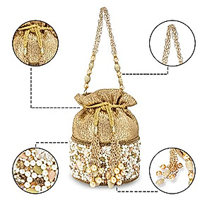Aheli Indian Potli Bags for Women Evening Bag Clutch Ethnic Bride Purse with Drawstring (P19G)