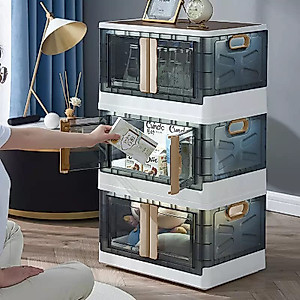 3 Pack Storage Bins with Lid - Stackable Storage Bins, Collapsible Storage Bins, Toy Organizer Storage Box, Folding Storage Boxes Set 3 Pack, Large Plastic Storage Bins with Door 14 Gallon