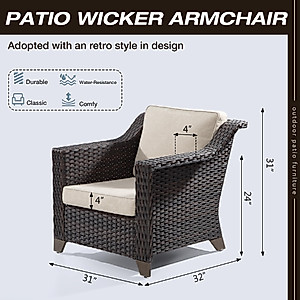 Gardenbee Patio Chairs Set of 2, Rattan Wicker Chairs Outdoors, for Garden Backyard Porch(Brown/Beige)