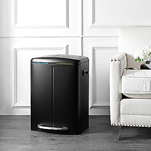 happimess HPM1005B Open Double Bucket Garbage Bin with Soft Close Step, Durable Steel Pedal for Home, Office, Kitchen Trash Can, 10.5 Gallon, Black