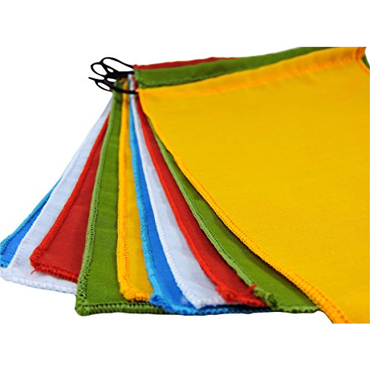 Blank prayer flags set of 10 flags surged edge. five Tibetan traditional colors which are Yellow, green, red, white and blue. Each color represents an element.