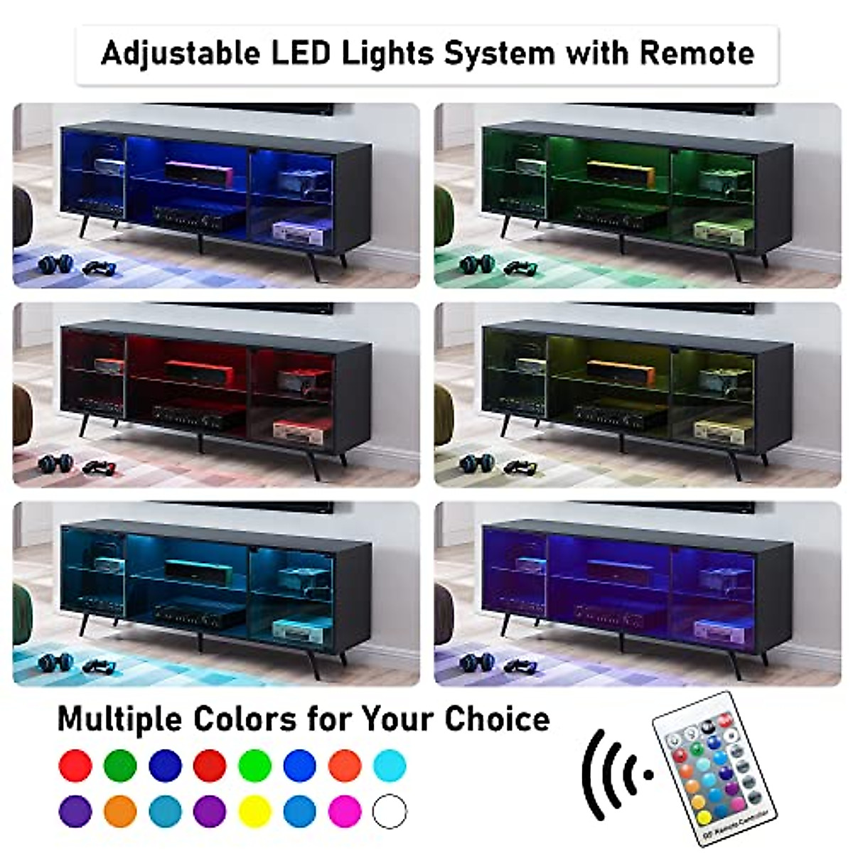 OKD Modern TV Stand for 75 Inch TV with LED Lights, Gaming Entertainment Center Media Console Television Stands with Magnetic Door & Adjustable Shelves for Living Room, Fits TVs up to 65+ Inch, Black