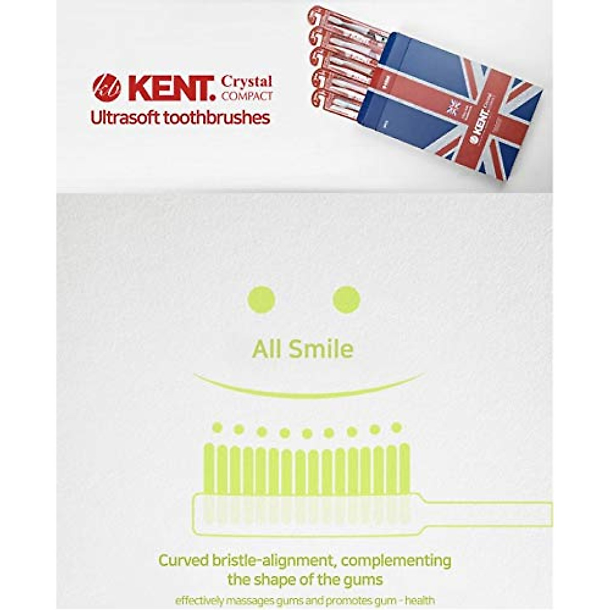 [Kent] Crystal Small Soft Firm Action Soft Toothbrush, Deep Cleaning Sensitive Teeth & Gums for Adults & Teens (Compact Size) - (Set of 5)