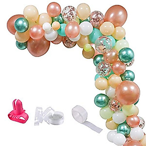 95Pcs Champagne Balloon Garland Arch Kit, Teal Metallic Green Rose Gold Confetti Latex Balloons Backdrop Decorations for Bridal Baby Shower Wedding Anniversary Graduation Cocktail Party Supplies