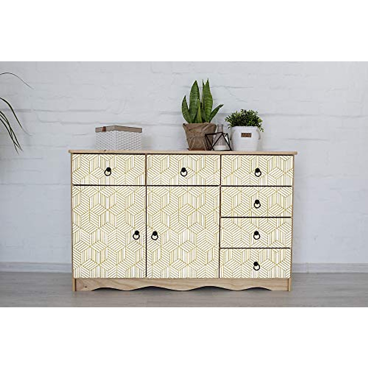 Gold and White Geometric Wallpaper Peel and Stick Wallpaper Hexagon Removable Self Adhesive Wallpaper Gold Stripes Geometric Paper Vinyl Film Decorative Shelf Drawer Liner Roll Waterproof17.7”×393”