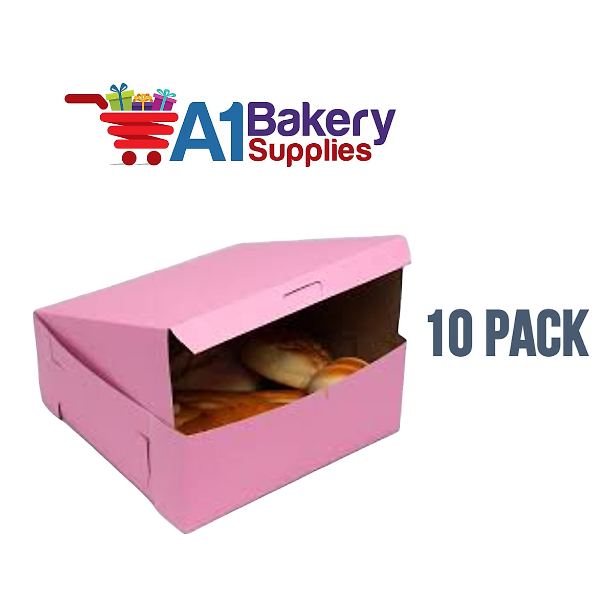 A1 Bakery Supplies Cake Boxes Cake Carry Boxes Disposable Cake boxes 10 Pack Pink 8 x 5 x 3.5 MADE IN USA