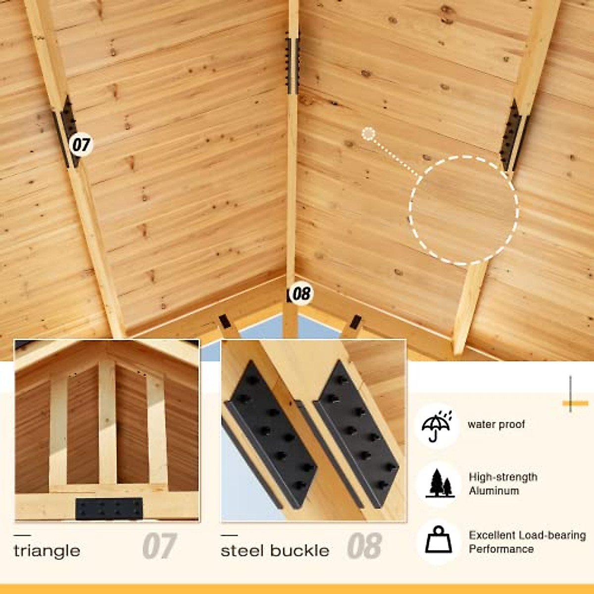 Erinnyees 12' x 11' Solid Spruce Wood Hardtop Gazebo with Waterproof Asphalt Roof for Lawn, Garden, Deck, Patio