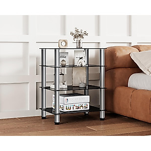 FITUEYES 4-Tier Media Stand Audio/Video Component Cabinet with Glass Shelf for/Apple Tv/Xbox One/ps4 Panda Silver Color