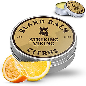 Striking Viking Beard Balm for Men - Citrus Scented Beard Styling Balm (2 oz) - Made With Argan & Jojoba Beard Oils - Style, Strengthen & Soften Beards - Leave In Beard Cream for Men