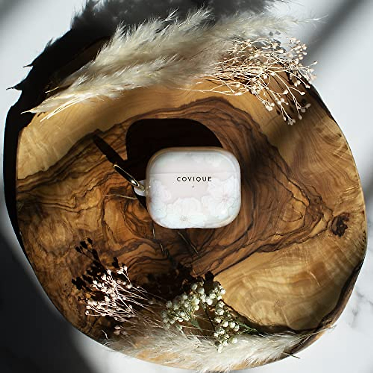 Covique Compatible AirPods 3 Case Cover 2021 | Cute Women Girly Flower, White Poppy Floral Iridescent & Glitter | Protective Shockproof TPU with Keychain Hook for AirPods 3rd Generation Charging Case