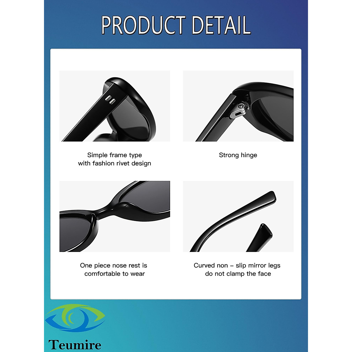 Teumire Retro Oval Sunglasses for Women Men 90s Style Vintage Small Sun Glasses UV400 Protection Shades(Black)