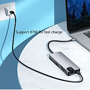 Port Expander 8-in-1 USB C Adapter for USB C Laptop USB C Hub to 4K HDMI, VGA, 2 USB 3.0 Ports, PD Charger, SD/TF Card Reader, Ethernet USB Splitter