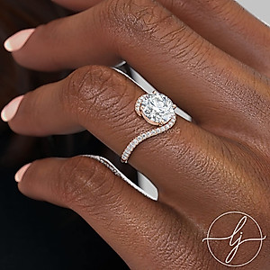 1.00 Ct Round Colorless Moissanite Twisted Engagement Ring Wedding/Bridal Ring Set Solitaire Halo Style 925 Silver Vintage Antique Anniversary Bridal Diamond Sets Wedding Rings (Rose, 7.5)