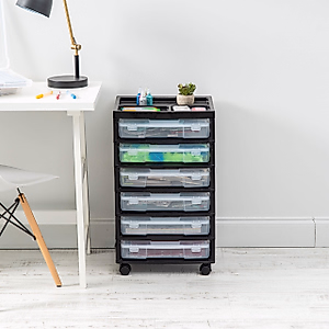 IRIS 4-Drawer Rolling Storage Cart with Organizer Top, Black with IRIS 6-Drawer Scrapbook Cart with Organizer Top, Black