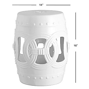 JONATHAN Y TBL1022A Lucky Coins 16" Chinese Ceramic Drum Garden Stool, Bohemian, Coastal, Cottage, French Country, Traditional, Transitional, Spill-Proof, Living Room, Garden Room, Patio, White
