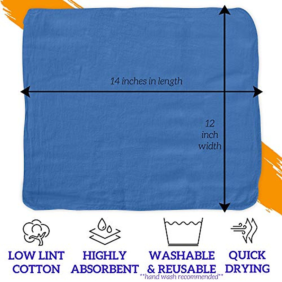 GREEN LIFESTYLE 5 Pack 12x14, Blue Shop Towels 100% Cotton, Super Absorbent and Durable for Car, Reusable Shop Rags
