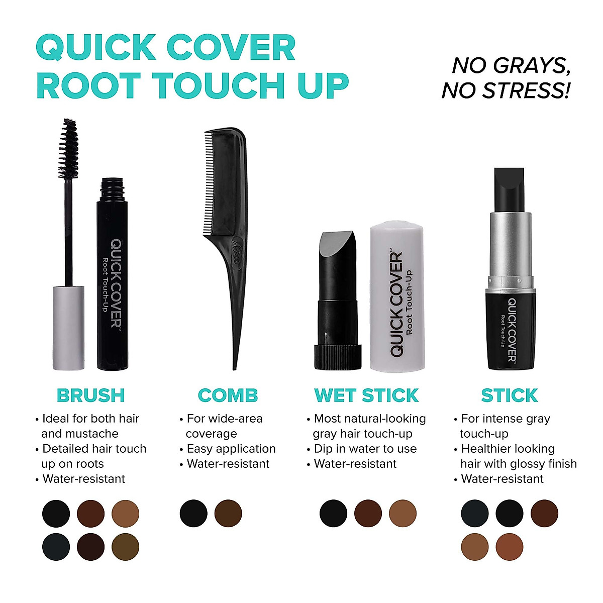 RED by Kiss Quick Cover Root Touch Up Mascara Water-Resistant Temporary Gray Concealer Cover Up Brush for Hair and Beard (Natural Medium Brown)