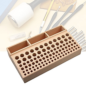 Professional Leather Craft Tool Holder, 98 Holes Wooden Leathercraft Tool Stand Organizer with 3 Slots, Large Tool Rack Storage