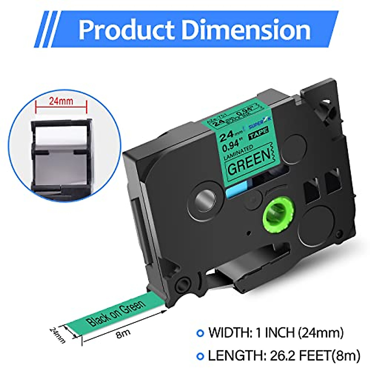 USUPERINK 10PK Compatible for Brother P-Touch Label Maker Tape TZe-751 TZ-751 TZe751 TZ751 Black on Green 24mm 0.94 inch 1'' x 26.2ft Laminated TZe TZ Label Tape for PT-7600 PT-9200DX PT-9200PC 9400