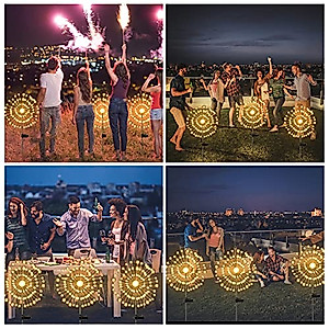 Havelock Outdoor Solar Garden Lights 2 Pack, 120 LED Solar Firework Light 8 Lighting Modes Decorative Stake Landscape Light Waterproof Copper Wire Light for Garden Pathway Party Decor(Warm White)