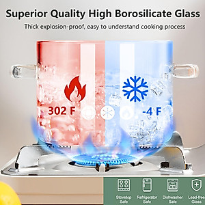 64oz/1900ml Clear Glass Simmer Pot for Cooking on Stove with Lid, Glass Saucepan Cookware Set for Pasta Noodle, Soup, Milk, Baby Food