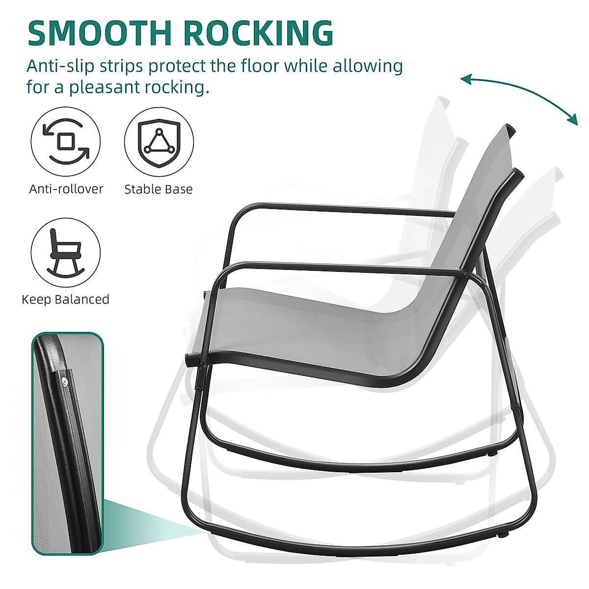 YITAHOME 4 Piece Patio Furniture Set, Small Backyard Bistro Rocking Chairs, Loveseat and Glass Table, Textilene Outdoor Conversation Set for Lawn, Garden, Balcony, Poolside (Grey)