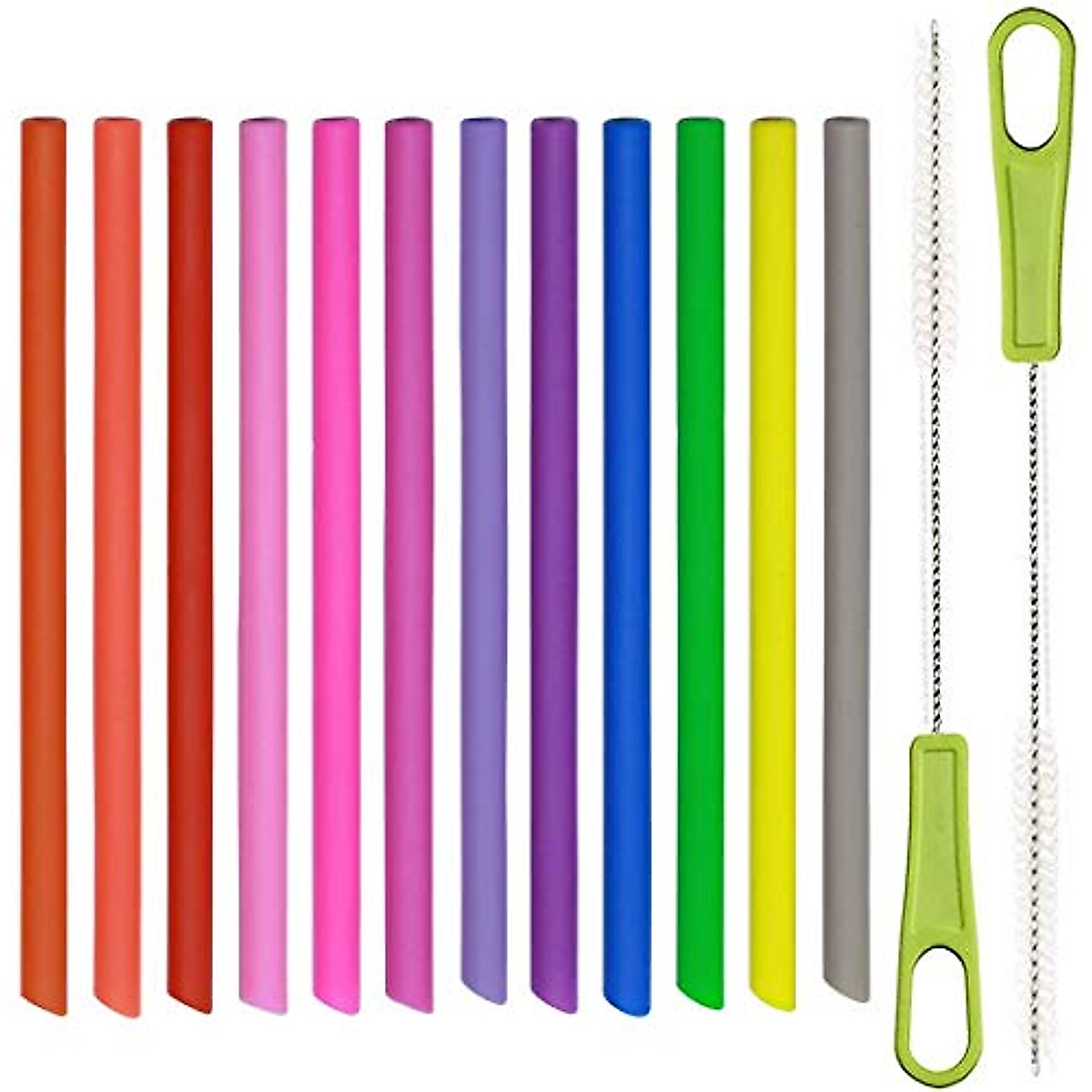 14 Pcs Reusable Silicone Straws 5.5" Mini Small Short Pipe Kids Straw for Baby Toddlers/Children Take & Toss/Tumbler, Chewy, Safe Smoothies Drinking Straw with 2 Cleaning Brushes