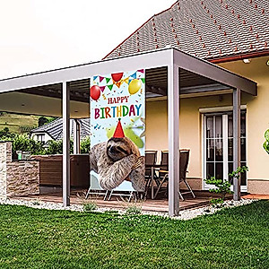 Sloth Banner Backdrop Background Photo Booth Props Realistic Lifelike Adorable Animal Folivora Jungle Theme Decor for Safari Wild One 1st Birthday Party Baby Shower Favors Supplies Decorations