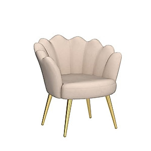 Alunaune Mid Century Velvet Living Room Chair Accent Chairs, Upholstered Vanity Chair for Makeup Room, Modern Barrel Arm Chair Guest Leisure Chair Comfy for Bedroom-Ivory