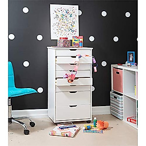 Linon Callie Multipurpose Eight Drawer Dresser Wood Rolling File Cabinet Storage Cart with Casters in White Wash