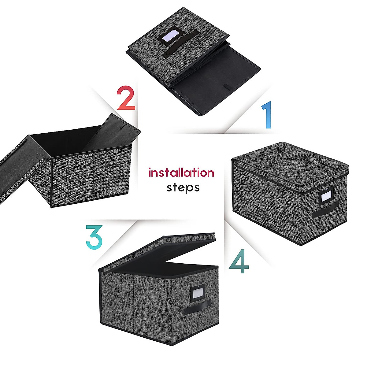 Onlyeasy Collapsible Storage Bins Pack of 3 - Foldable Storage Box Containers Organizer with Dust-proof Lids and Strong Handles, 11.8"x15.7"x9.8", Large, Black, 9MXALB03PLP