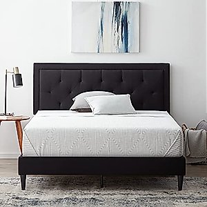 LUCID Full Bed Frame with Headboard – Upholstered Platform– No Box Spring Needed– Black