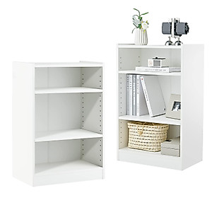 Byroce 3-Tier Bookshelf, Small Bookcase with 18 Positions Adjustable Shelves, 29.5” Modern Display Shelves, 3 Cube Storage Organizer for Home, Office & School (2, White)