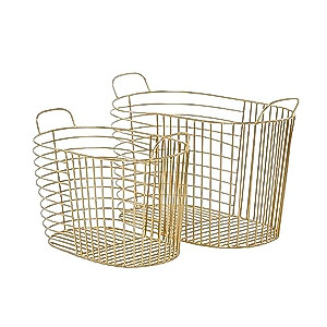 CosmoLiving by Cosmopolitan Metal Round Storage Basket with Handles, Set of 2 20", 17"W, Gold