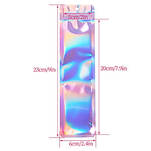 100 Pcs Pen Packaging Bags for Small Business, Resealable Foil Pouch Bag For Pens, Holographic Ziplock Smell Proof Storage Bags for Packaging Lipgloss,Jewelry,Cosmetic,Candy, 2.4x9 inch