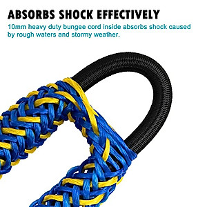 Obcursco Bungee Dock Line, Jet Ski Dock Line with Double 316 Stainless Steel Clips, Boat Snubber Docking Rope for PWC, Boat Accessories for Waverunner, Seadoo, Kayak, 2 Pack 4-5.5ft Yellow & Blue