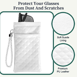 RayLove Double Eyeglass Case Glasses Case Soft with Carrying Strap Leather Eyeglasses Pouch Portable Sunglasses Case For Women Men White