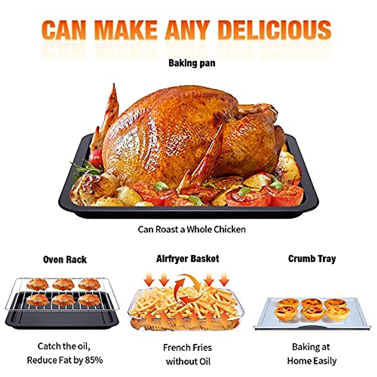 Geek Chef Air Fryer Toaster Oven Combo,16QT Convection Ovens Countertop, 6 Slice Toaster, 10-inch Pizza, whit Warm, Broil, Toast, Bake, Air Fry, Oil-Free, 100+ Online Video Recipes & Accessories, Perfect for Countertop, Stainless Steel