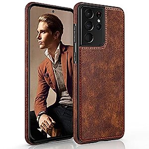 LOHASIC for Galaxy S21 Ultra Case, Premium Leather Luxury Business PU Non-Slip Grip Shockproof Bumper Full Body Protective Cover Phone Cases for Samsung Galaxy S21 Ultra 5G 6.8 inch - Brown