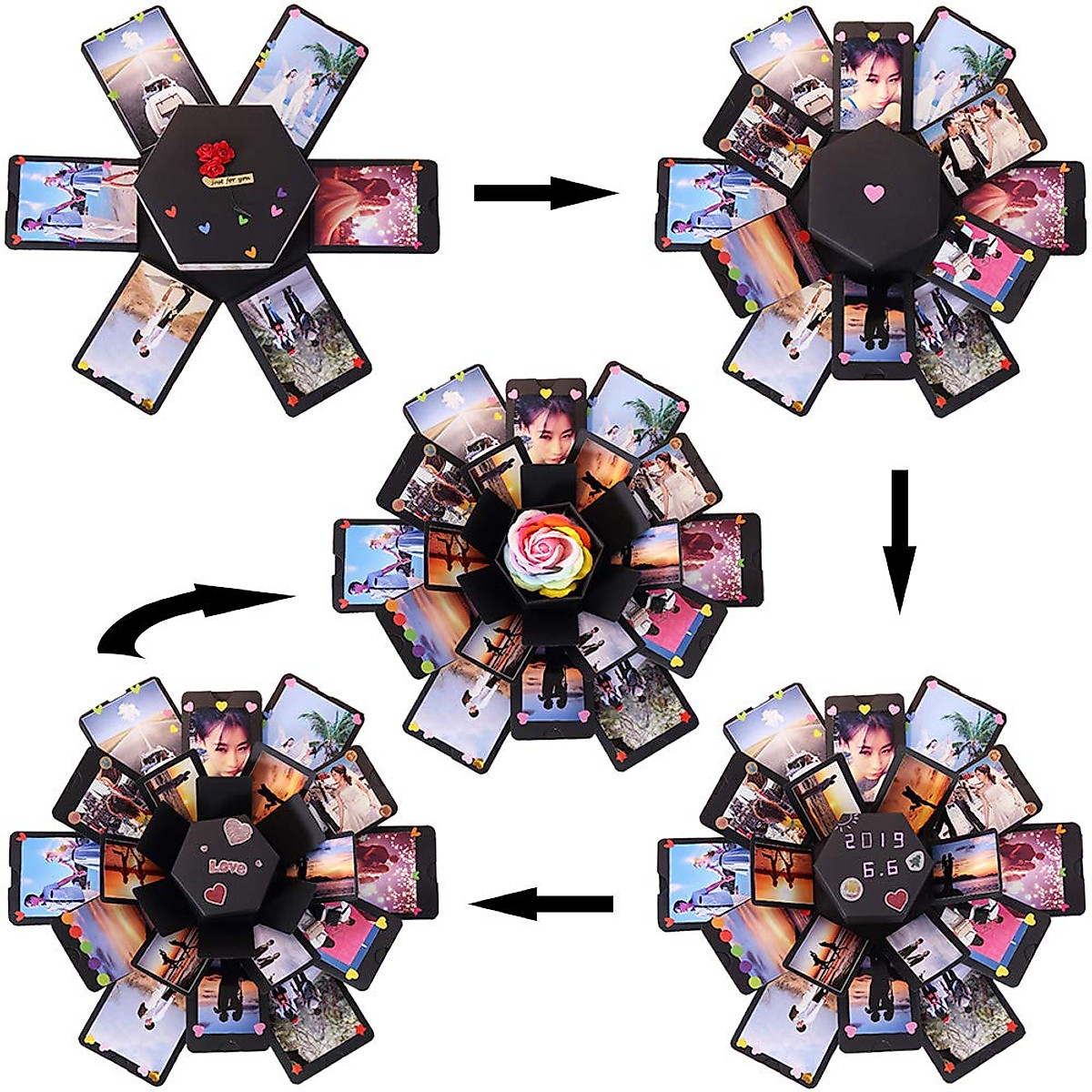 RECUTMS Explosion Box DIY Scrapbooking Set Handmade Photo Album Mothers Day Gifts,Gift Box with 6 Faces for Christmas Gift Wedding Memory Book (6 Sides)