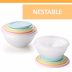 Food Storage Containers with Lids Set of 4 - 60oz, 40oz, 27oz, 13oz Meal Prep Containers Reusable Plastic – Food Safe Round Nesting Bowls with Airtight Leakproof Lids – Freezer and Dishwasher Safe