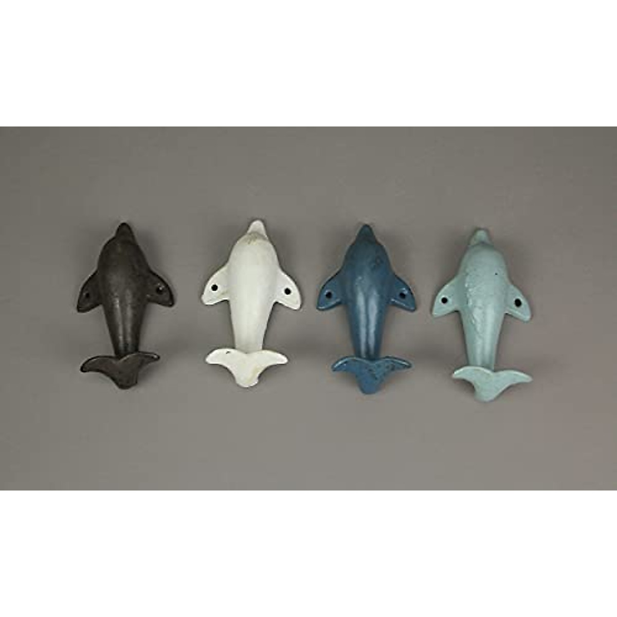 4 Piece Distressed Finish Cast Iron Dolphin Wall Hook Set Coastal Colors