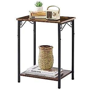 Hoctieon 2 Tier End Table, Small Night Table, Narrow Side Table with Storage, Nightstand for Small Spaces, Living Room, Bedroom, Sofa Couch, Rustic Brown