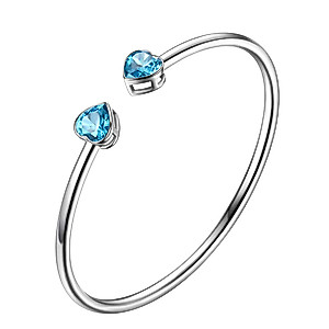 beautlace March Birthstone Adjustable Bracelets Silver Plated Birth Stone Open Double Heart Bracelets Birthday Gifts Jewelry for and Women KB0018M