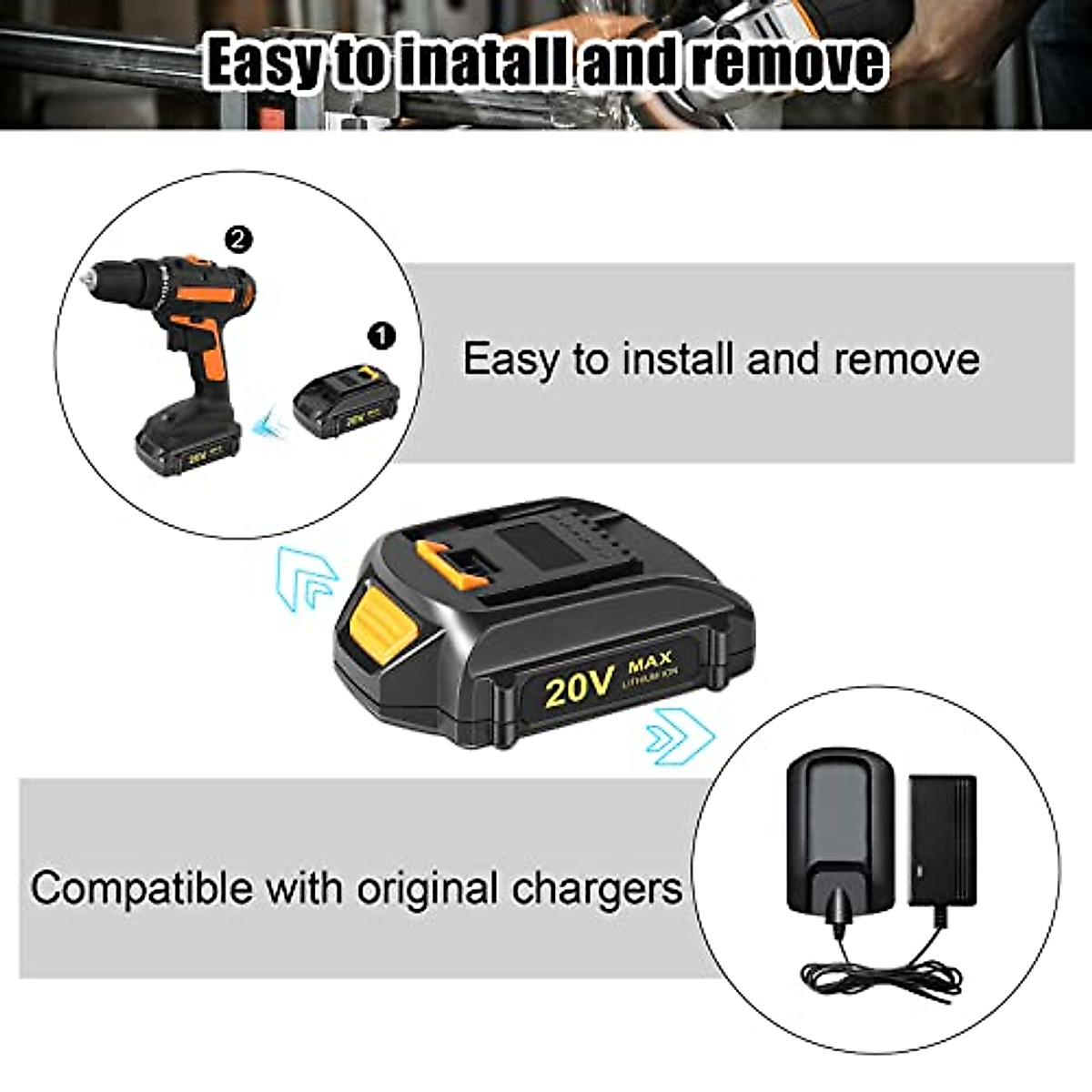 KUNLUN 2Pack 3.5Ah Battery for Worx Battery 20V WA3525, WA3578, WA3575, WA3520, WG151s, WG155s, WG251s, WG255s, WG540s, WG545s, WG890, WG891