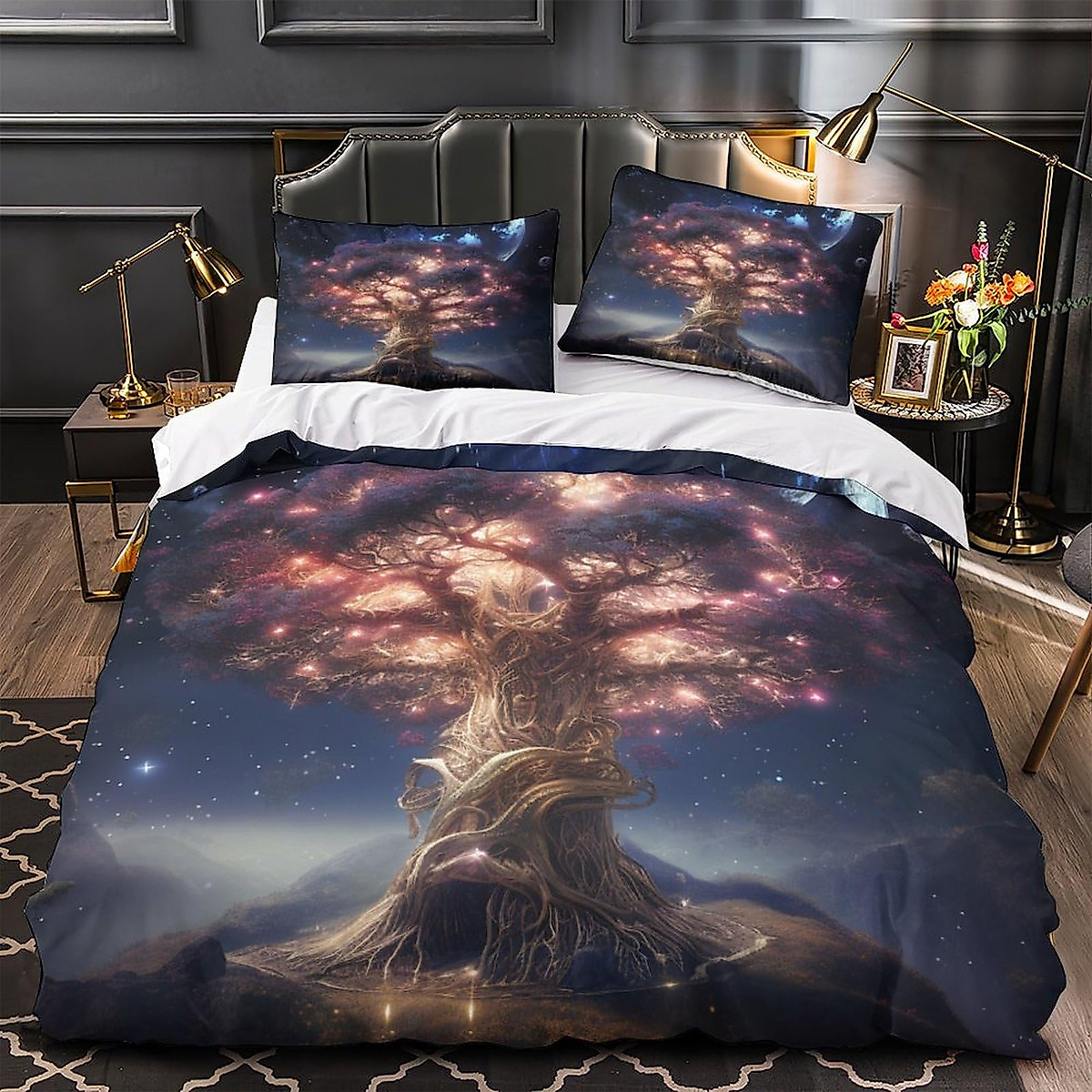 Glowing Tree 3D Print Natural Landscape Comforter Covers Quilt Cover for Teens And Adults Duvet Cover Soft Microfiber with Zipper Closure with Pillow Cases Bedding Set 3 Pieces Queen（228x228cm）