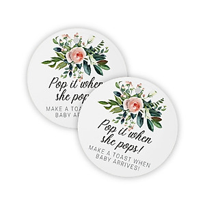 Pop It When She Pops Champagne Tag | 30 Pack | 2.5" inch Circle Tag with Pre-Cut Hole | Baby Shower Party Favor Tag | Floral Design for Baby Shower Party Favor